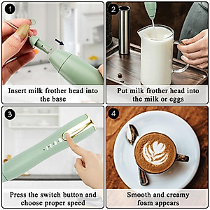 Double Whisk Milk Frother Handheld USB-C Rechargeable Electric Drink Mixer Green,3 Speeds Adjustable Coffee Foamer Drink Whisk for Lattes, Matcha, Hot Chocolate, Egg, Matcha