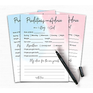 GENDER REVEAL Prediction and Advice Cards - Pack of 25 - Minimalist Blue or Pink Baby Shower Games, New Parents, Mom & Dad to be, Mommy & Daddy Message, Coed Shower Activity Keepsake Book G752-PDAV