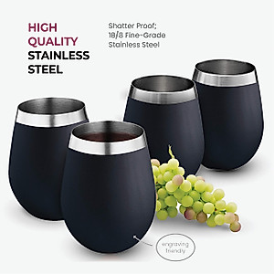 18oz Stainless Steel Stemless Wineglasses, Set of 4 - Unbreakable, Portable for Outdoor Events