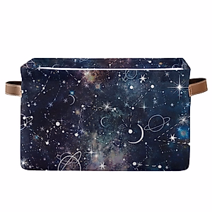 Planet Star Galaxy Space Storage Bin Canvas Toys Storage Basket Bin Large Storage Cube Box Collapsible with Handles for Home Office Bedroom Closet Shelves,1 pc