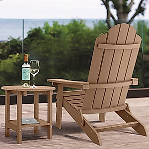 MXIMU Folding Plastic Adirondack Chair and Table Set, Fire Pit Seating, Foldable Outdoor Lounger Armchair, Lawn Chairs Furniture for Beach Poolside Balcony Patio Teak