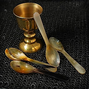 Mythrojan 4pcs Buffalo Horn Spoons Polished Finish Handcrafted from Genuine Ox Horn Fully Functional Horn Accessory for Reenactments