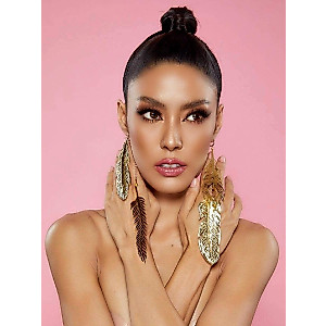 Fashmorous Gold Feather Earrings for Women Dangling Peacock Feather Earrings Gold Peacock Feather Earrings for Women Dangle Peacock Feather Earrings Long