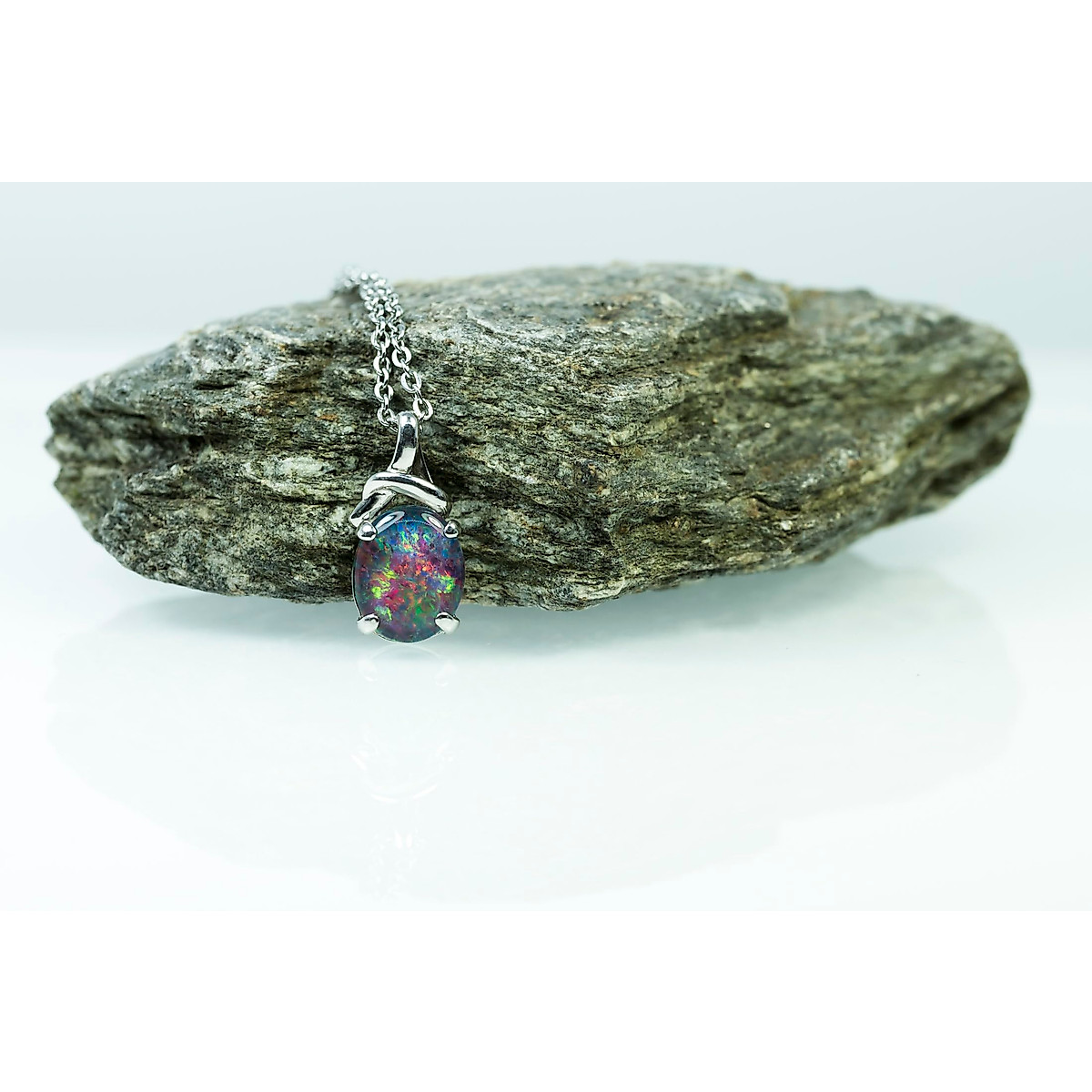 Australian Fire Opal Necklace - 11x9mm - Australian Triplets Opal Necklace Pendant in 925 Sterling Silver Gold Plated Women's Jewelry