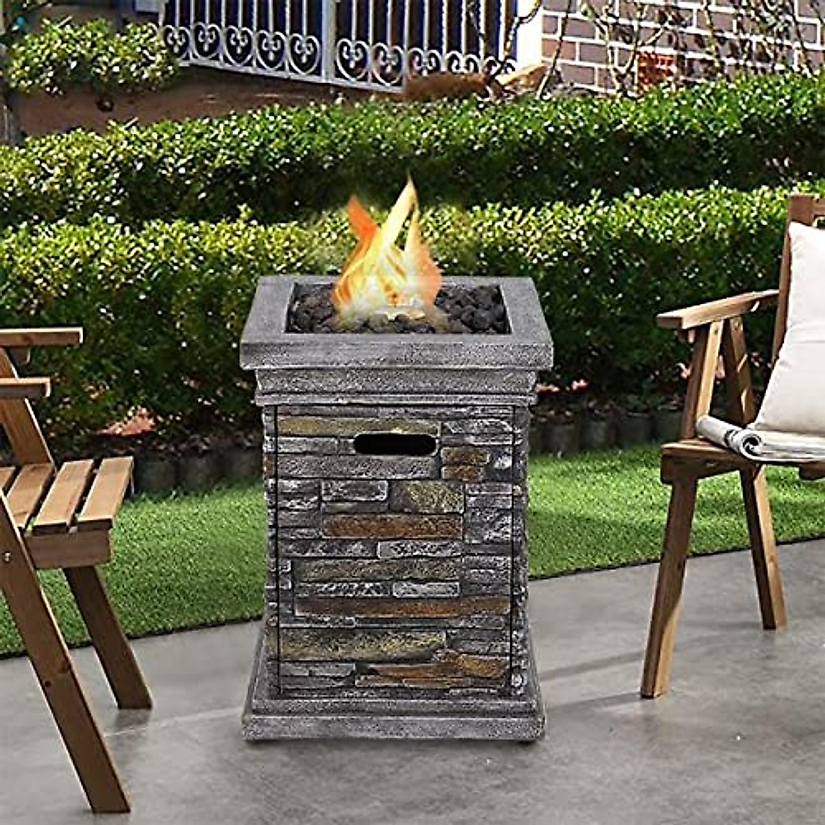 Propane Fire Pit 30,000 BTU Round Firepit Outdoor Gas Fire Pit for Patio Garden Camping Outdoor Fireplace Heating Terrafab Base with Lava Rocks and Waterproof Cover