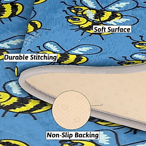 Tavisto Cute Cartoon Bee Fluffy Oval Shaggy Rugs for Bedroom Aesthetic Plush Floor Mat - Soft and Absorbent - Ideal for Living Room,Home Decor, and Playrooms