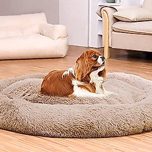 Bonteck Calming Dog Beds for Small Medium Large Dogs - Round Donut Machine Washable Dog Bed, Anti-Slip Faux Fur Fluffy Donut Cuddler Cat Bed, Multiple Sizes S-XL