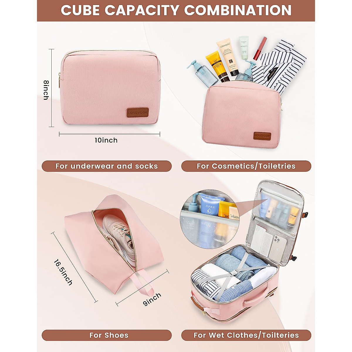 LOVEVOOK Large Travel Backpack for Women & Men, 40L Carry on Backpack for Airplanes, TSA Personal Item Travel Bag fits 17" Laptop, Waterproof Travel Essentials Airline Approved with 3 Packing Cubes