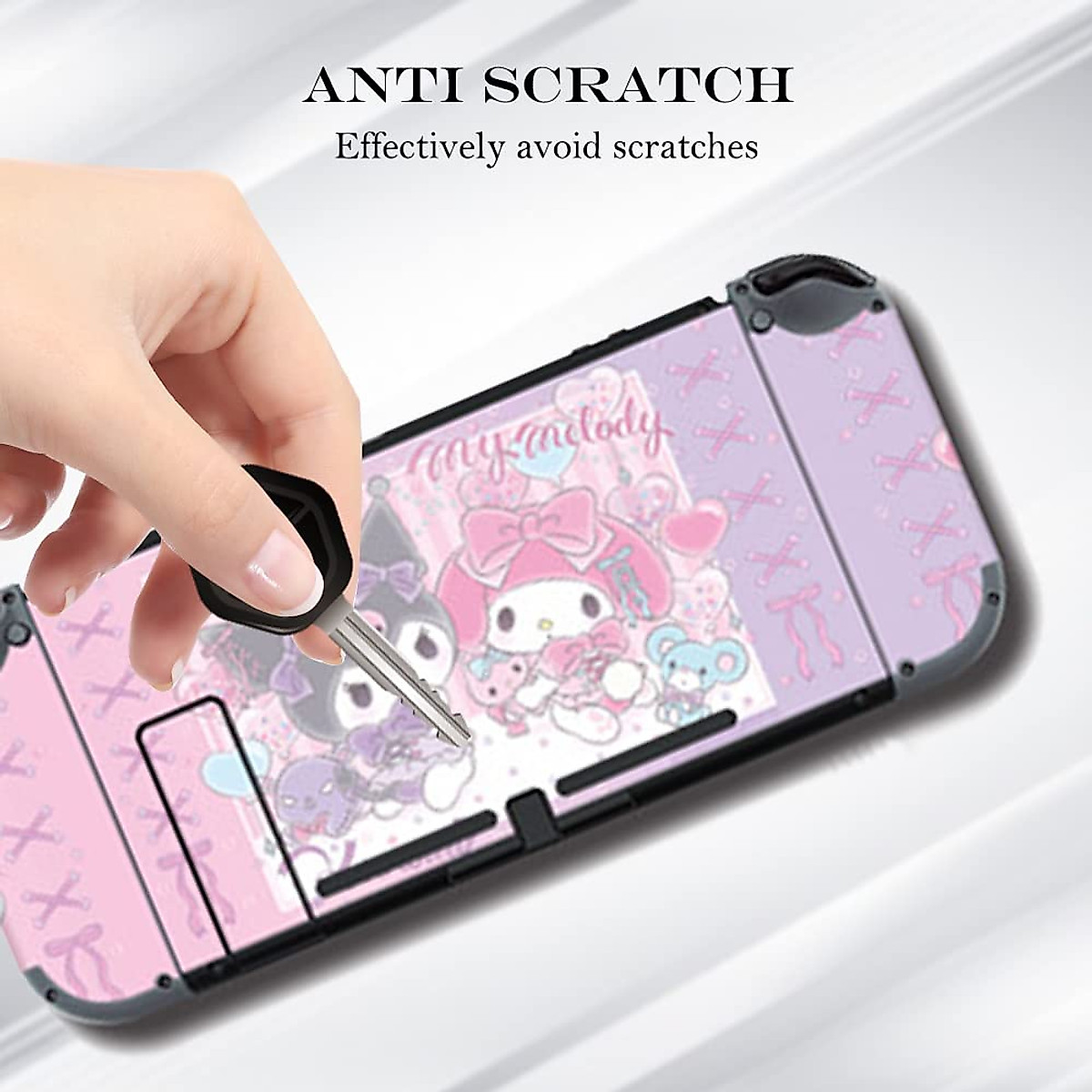 PERFECTSIGHT Cute Skin Sticker Compatible with Nintendo Switch, Kawaii Cartoon Vinyl Decal, Pretty Pattern Full Set Wrap Protective Film for NS Console & Joy-Con Controller & Dock (Melody Rabbit)