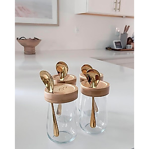 AYOS Premium Overnight Oats Containers with Bamboo Lids and Golden Spoons - 16 oz Glass Jars - 4 pack - Plastic Free