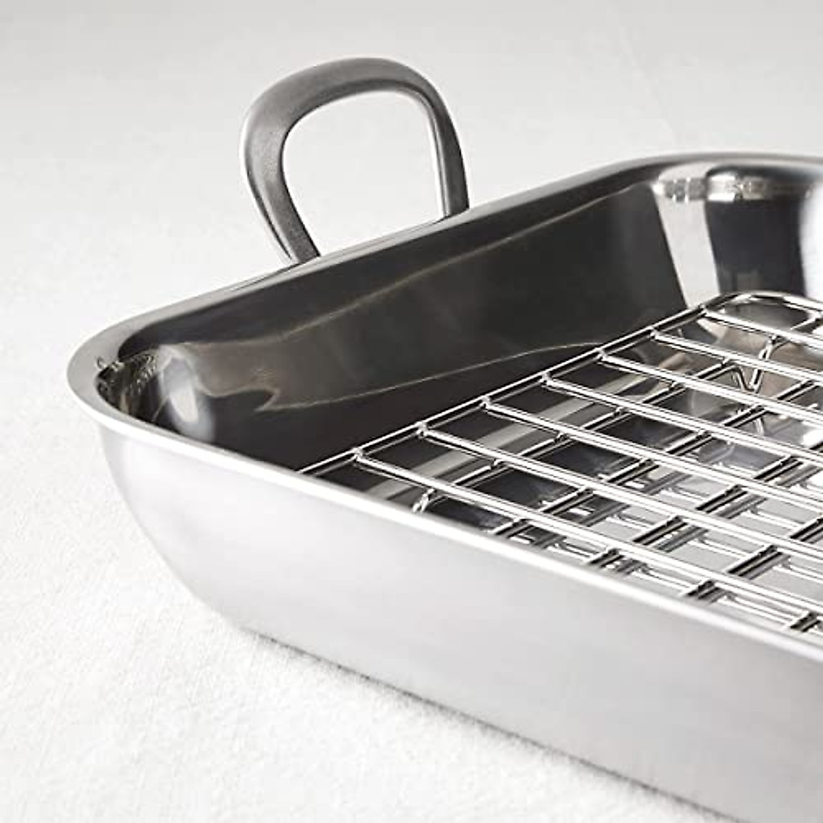 GreenPan X Food 52 Five-Two Essentials, Tri-Ply Stainless Steel 12" Roaster with Roasting Rack, PFAS-Free, Multi Clad, Induction, Dishwasher Safe, Oven Safe, Silver