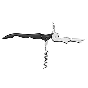New Star Foodservice 48223 Folding Waiters Wine Bottle Corkscrew Beer Cap Opener with Plastic Bird Style Handle, Black
