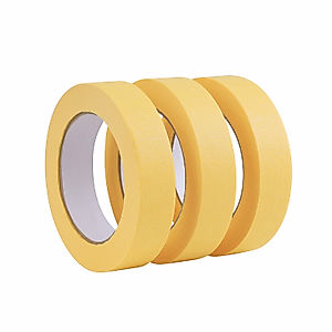 Lichamp 3-Pack Automotive Refinish Masking Tape Yellow 25mm x 55m, Cars Vehicles Auto Body Paint Tape, Automotive Painters Tape Bulk Set 1 inch x 55 Yards x 3 Rolls