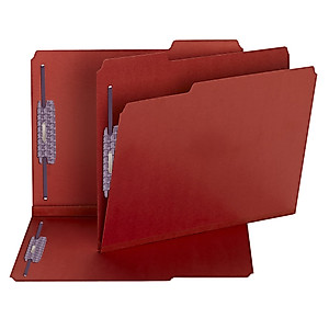 Smead Pressboard Fastener File Folder with SafeSHIELD Fasteners, 2 Fasteners, 1/3-Cut Tab, 2" Expansion, Letter Size, Bright Red, 25 per Box (14936)