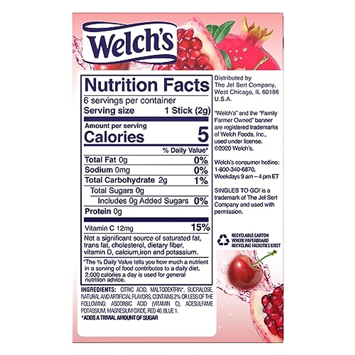 Welch's Singles to GO! Drink Mix Variety Pack - Cherry Pomegrante, Strawberry Peach, Passion Fruit and Grape
