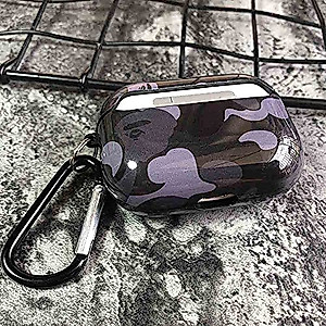 Shark Teeth Softshell Silicone Camouflage Airpods Case, IMD Case Shockproof Case Skin with Key Ring, Suitable for Apple Airpods Pro (Black)