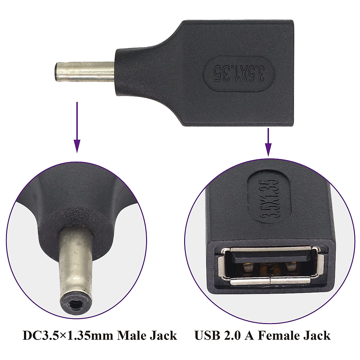 AAOTOKK (2 Pack USB to DC 3.5×1.35mm Power Adapter 5 Volt USB 2.0 A Female to DC 3.5 × 1.35 mm Male Jack DC 5V Barrel Power Plug Charger Cord Connector for 5 V DC or USB Charging Device(F/3.5×1.35)