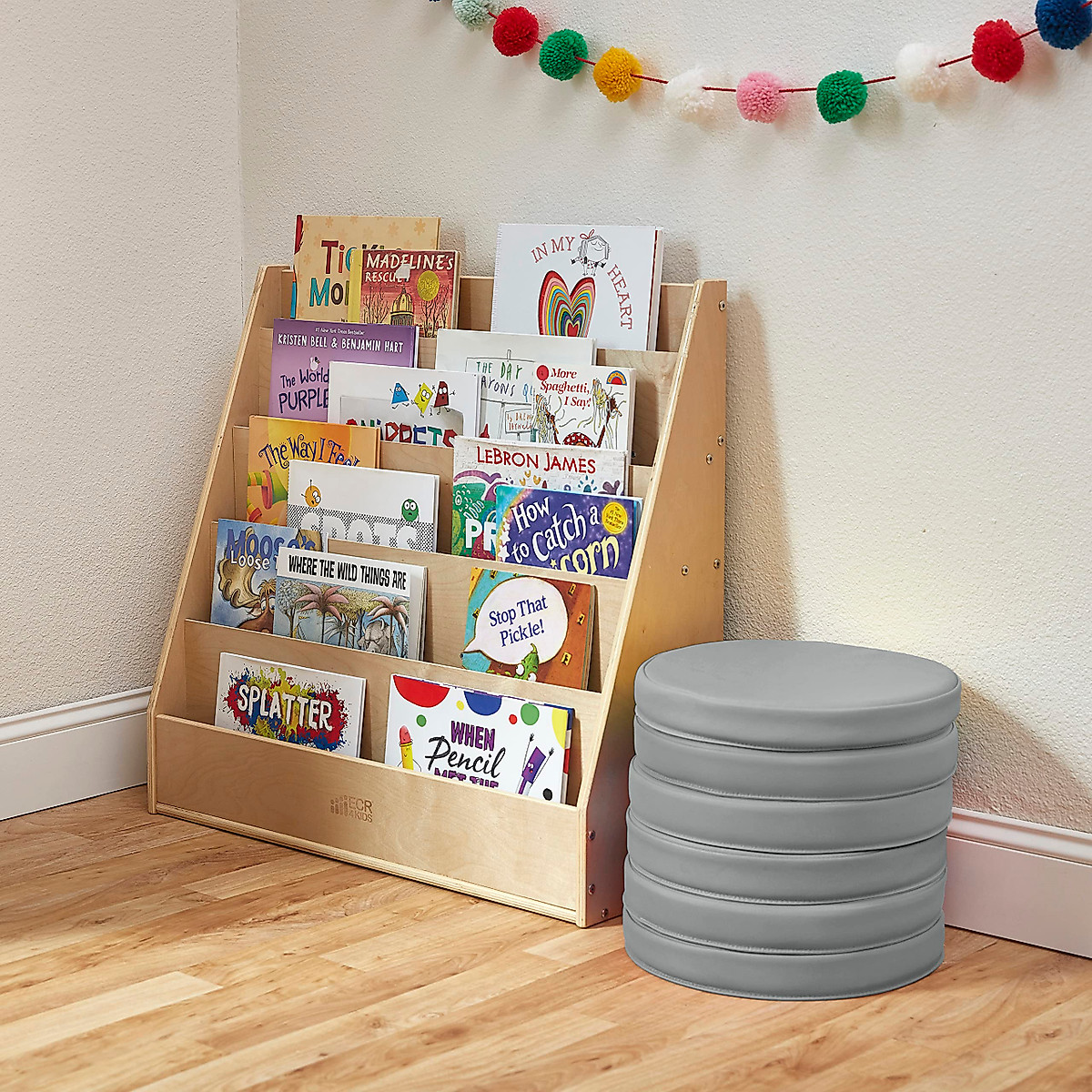 ECR4Kids SoftZone Floor Cushions with Handles, 2" Deluxe Foam, Round, Grey, (6-Pack)