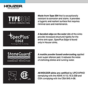 HOUZER Opus Series CHT-1800-1 Topmount Oval Bowl Bathroom Sink, Without Overflow, 17-3/4" x 13-9/16", Stainless Steel