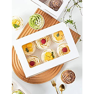 MonYouGe 30-Set Cupcake Boxes Bulk with Clear Display Window Hold 6 Standard Cupcakes, Disposable Food Grade White Cupcake Carrier Cupcake Container, Perfect for Cupcakes Muffins Cookies Pastries