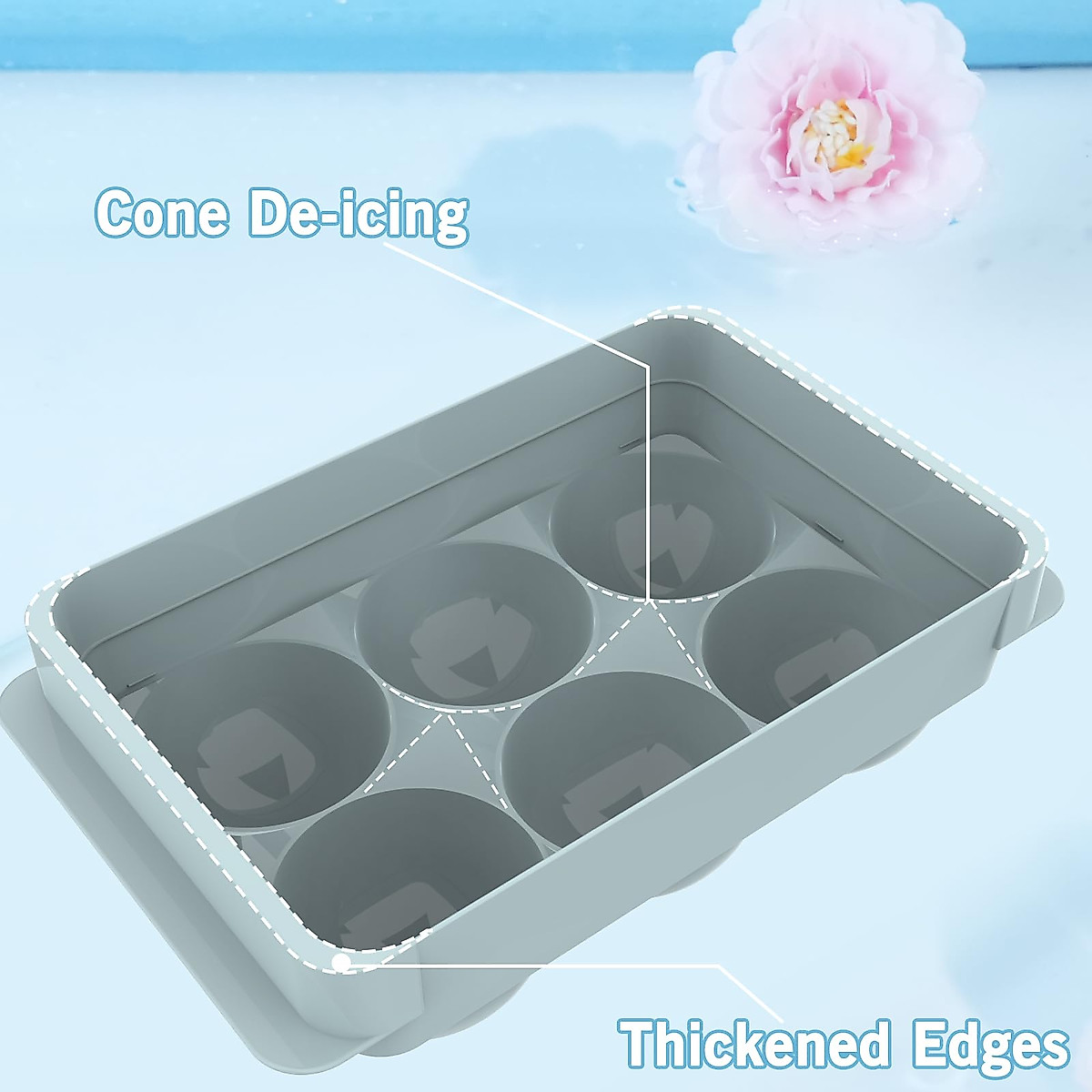 Toobimen Ice Cube Tray with Lid&Bin, 1.9'' Whiskey Ice Mold, 2Pack Ice Ball Maker Mold, Large Ice Cube Trays with Tong, Easy Fill & Release Making Ice Balls for Whiskey Cocktails Bourbon (Blue)