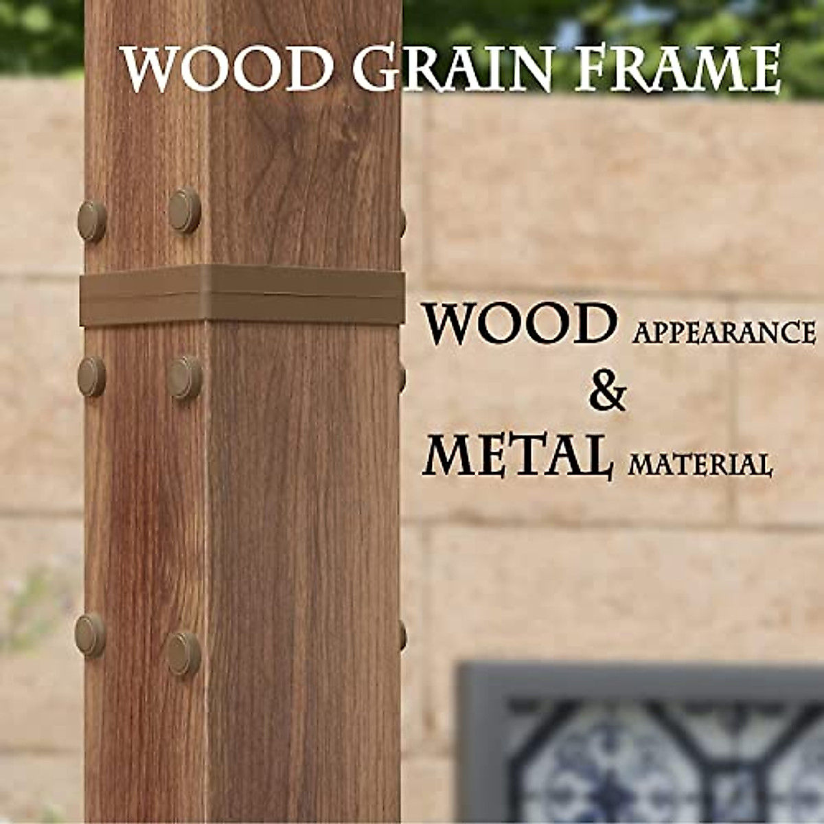 PURPLE LEAF 10' x 13' Outdoor Retractable Pergola with Sun Shade Canopy Patio Metal Shelter for Garden Porch Beach Pavilion Natural Wood Grain Frame Gazebo Modern Yard Grill Pergola