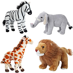 Safari Animals Stuffed Animals Plush – Jungle Animals Toys Set of 4 Wild Animals – Lion, Elephant, Zebra and Giraffe Stuffed Animal – Soft, Squeezable and Lifelike Toys for Kids