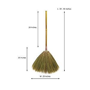 Indoor Grass Broom 40 Inch with Bamboo Handled Brooms for Floor Cleaning, Smooth & Hard Floor - Sweeping Tool Unique Handmade Craft Broom Design for Home, Kitchen, Office, Courtyard, Tiled Floor