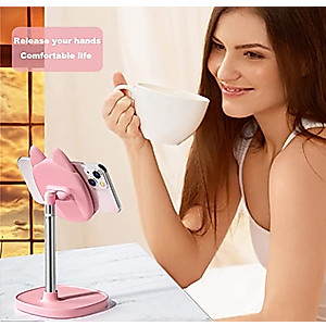 Hearsky Cute Cat Phone Stand, Cat Head Cell Phone Holder for Desk,Angle&Height Adjustable Compatible with All Smartphone,iPhone,Samsung,Tablet,iPad-Pink