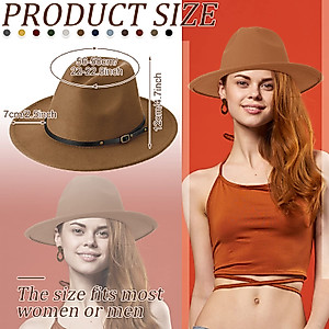 Lasnten 12 Pieces Women Wide Brim Hat Belt Buckle Floppy Panama Hat Wool Vintage Hats Bulk Felt Women Jazz Hat Retro Hat (Assorted Colors)