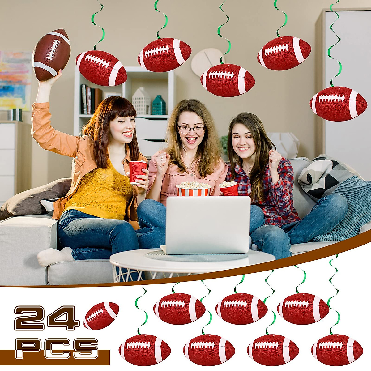 24 Pieces 7.9 Inch Football Party Decorations Football Hanging Swirls Football Party Supplies Sports Whirls for Football Bowl Game Day Football Fans Club Birthday Themed Home Decorations(Football)