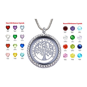 GOKING Famliy Tree of Life Necklace, Familes Are Forever Diy Family Charms Memory Floating Locket Pendant with 24 Birthstones for Mom Mother Mummy Grandma Nana Aunt Niece Women