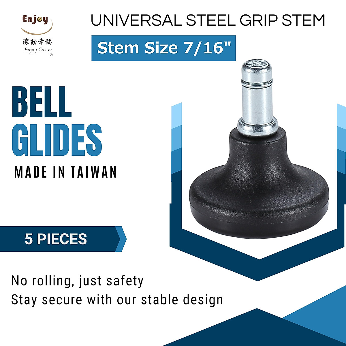 Enjoy Caster | 2.5 Inch Office Chair Casters for Herman Miller Aeron Steelcase Leap Chair | Dual Injection Polyurethane Wheels for Hardwood Floors | Universal Stem Size 7/16" Chairs (6506BUB-23)