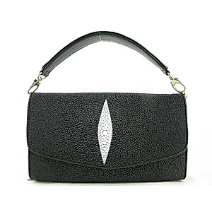 Pelgio Genuine Stingray Skin Leather Shoulder Cross Body Bag Purse (Black)