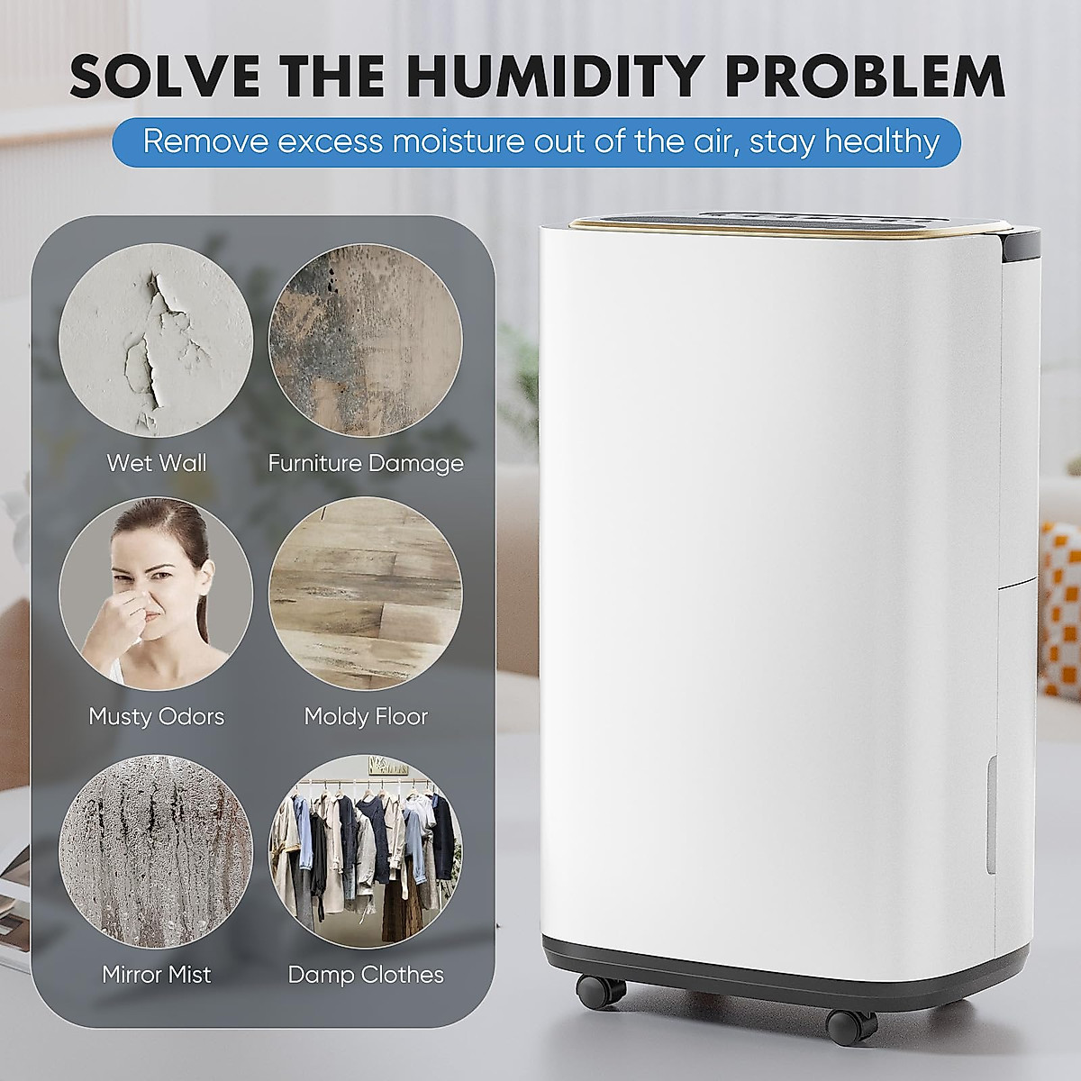 Sweetcrispy 2,000 Sq.Ft Energy Star Dehumidifier for Basement with Drain Hose, 30 Pint Portable Dehumidifiers for Home Bedroom Bathroom Large Room, Powerful Moisture Removal and Humidity Control