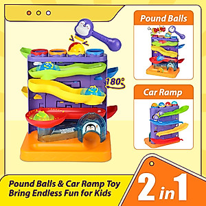 Toddler Toys for 1 2 3 Year Old Boys Girls, 2 in 1 Pound Balls Toy & Car Ramp Race Track, Early Development Educational Learning Toys Gifts for Baby 12-36 Months