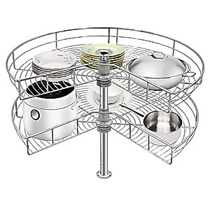 28 Inch Chrome Lazy Susan, 270° 2 Shelf Lazy Susan Turntable, Silver Blind Corner Shelf for Kitchen Condiments, Home Appliances & Dishes