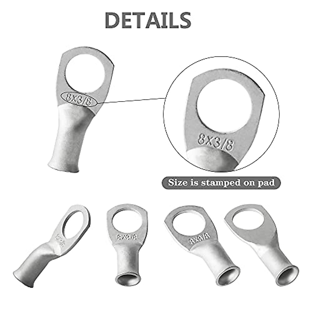 PONFY 10PCS Tinned Pure Copper Battery Lugs,1/0 AWG - 1/2" UL Listed Ring Terminals Wire Lugs Battery Cable Ends Tin Coated Heavy Duty Closed End Crimp Connectors Kit - Marine Grade