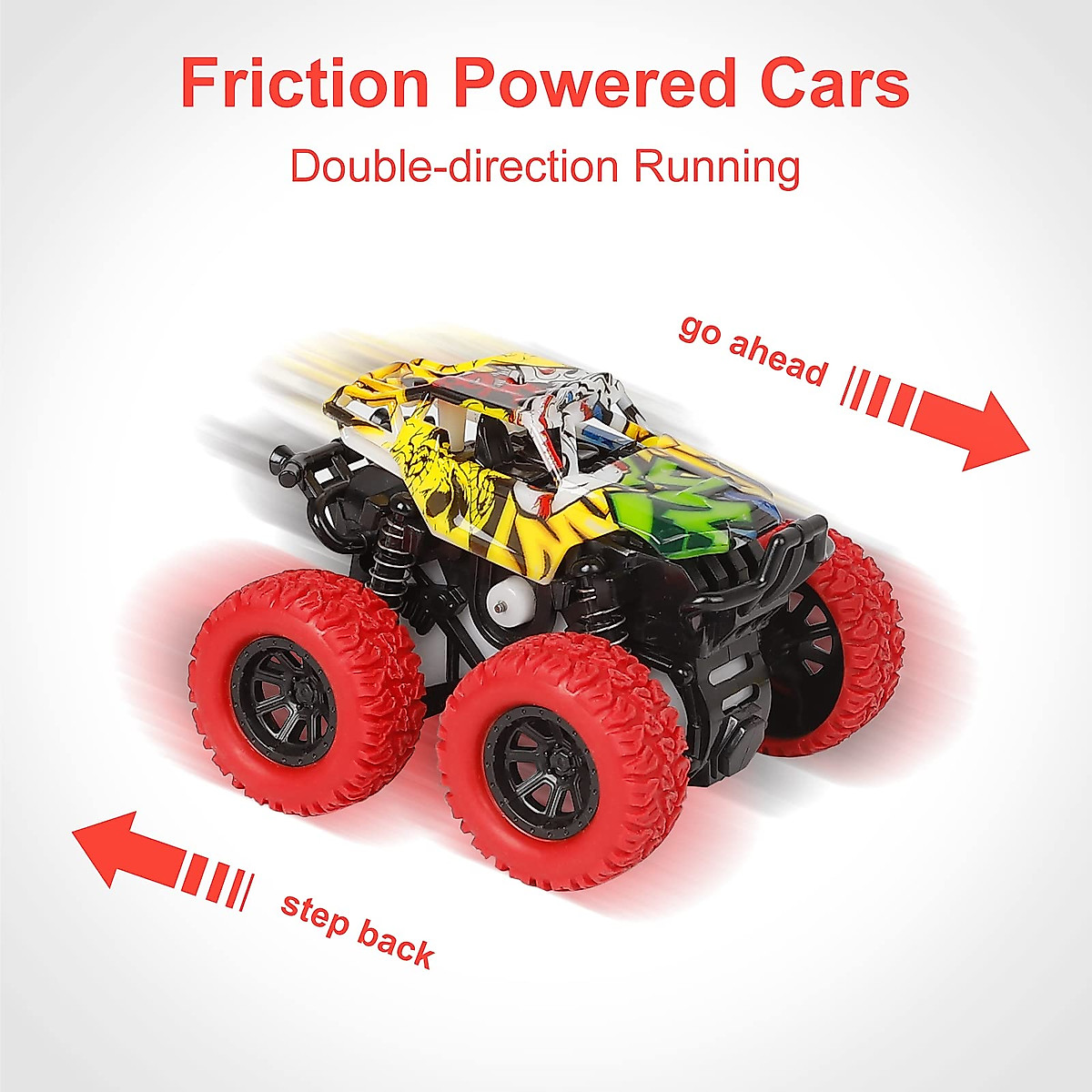 M SANMERSEN Car Toys for Toddlers 1-3, 2 Pack Monster Toys Truck 360° Rotating Stunt Cars - Push and Go Toy Cars Boys Girls Birthday Christmas Easter Gifts