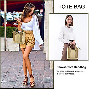 BOBOKA Mini Canvas Tote Bag Multi-Pocket Handbag with Zipper Women Canvas Handbag Purse for School Work Travel