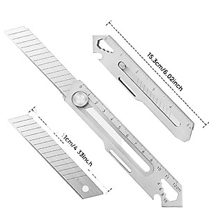Generic 10-In-1 Mutipurpose Utility Knife, Heave Duty Full Stainless Steel Retractable Box Cutter with 5PCS replaceable Blades, Multi-functional Extended Razor Knife for Office, Home (Silver)