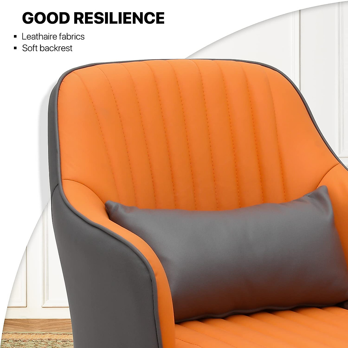 MoNiBloom Accent Chair for Living Room with Lumbar Pillow, Leatheraire Comfy Bedroom Chair Occasional Chair Single Lounge Sofa, Orange/Gray Contrasting Colors Upholstered Club Chair w/Metal Legs