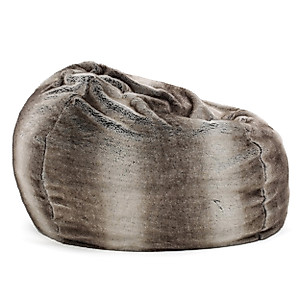 Christopher Knight Home HEAVY METAL Meridian Bean Bag Plush Faux Fur Chair | Comfortable and Fun Beanbag for The Whole Family| Non-Spill Memory Foam Filling (Ash White)