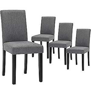 LSSBOUGHT Set of 4 Classic Fabric Dining Chairs Dining Room Chair with Solid Wood Legs, Grey