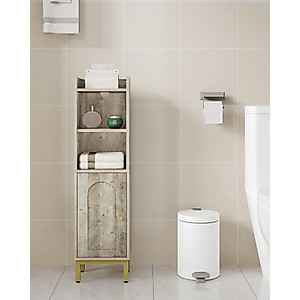 Hzuaneri Bathroom Storage Cabinet, Small Corner Floor Cabinet with Door and Shelves, Narrow Toilet Paper Cabinet, Bathroom Organizer with Adjustable Shelf, for Small Spaces, Greige BC38205G