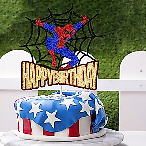 Spider Happy Birthday Cake Topper - Super hero Theme Cartoon Movie Cake Decoration for Kids Party Supplies