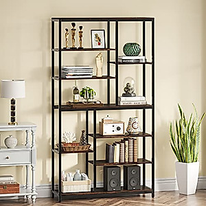 Tribesigns 79 Inches Tall Bookcase with Open Shelves, 9-Tier Industrial Bookshelf, 10 Cubes Etagere Storage Shelves Display Shelf for Home Office, Vintage Brown & Black