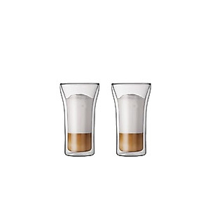 Bodum ASSAM Coffee Mug, Double-Wall Insulate Glass Mug, Clear, 8 Ounces Each (Set of 2)