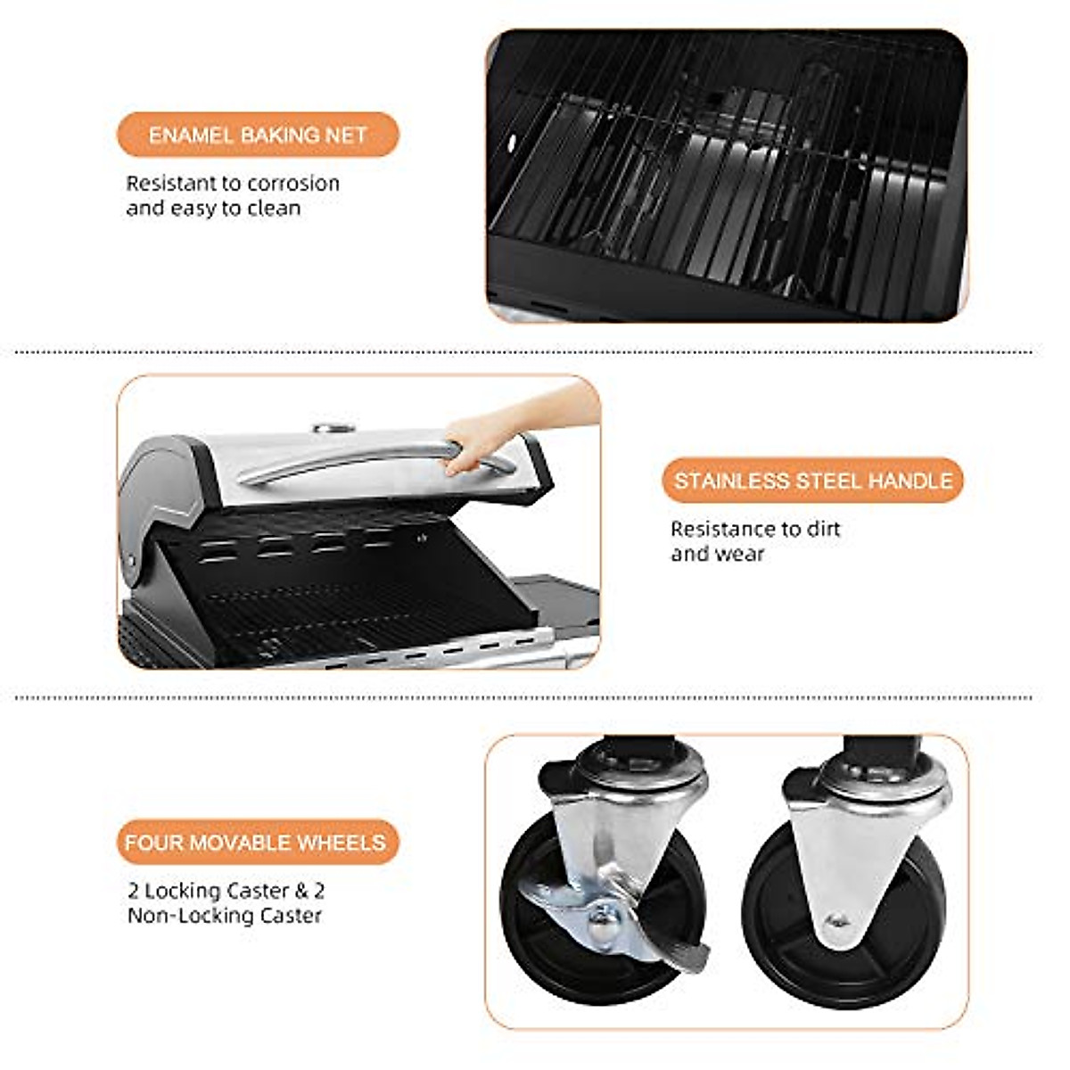 Kismile Gas Grill, 3-Burner Griddle with Extra Side Burner, Max. 34,000 BTU total, Built-in Thermometer, Stainless Steel Propane Grill for Camping Picnic Cookout BBQ