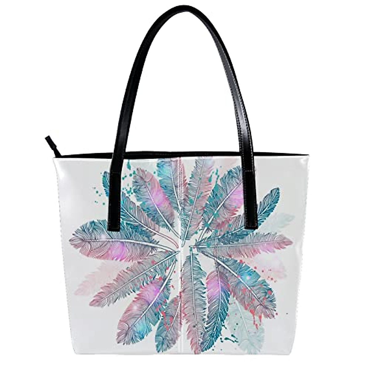 Large Leather Handbags for Women Feather Top Handle Shoulder Satchel Hobo Bag